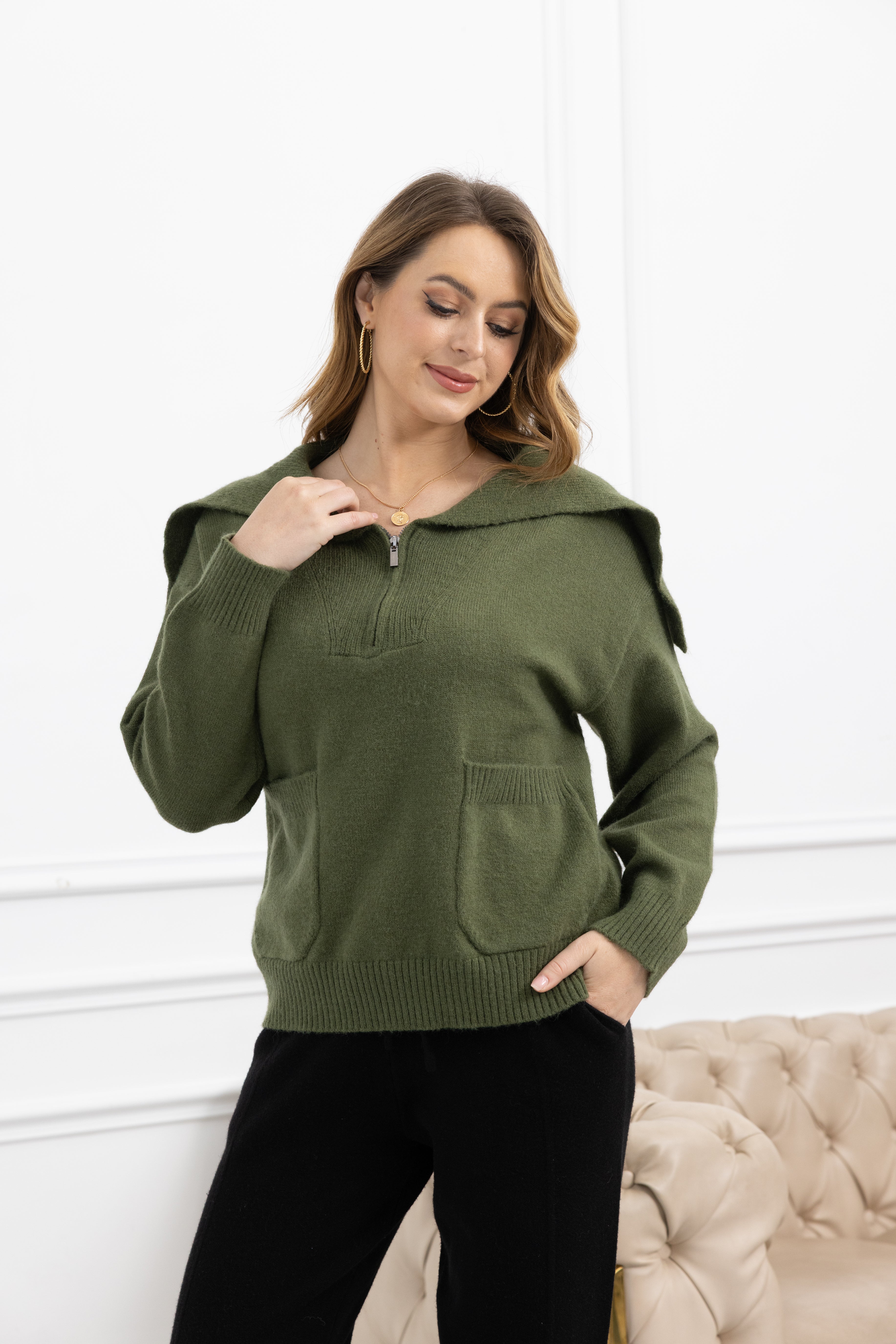 Sadie Mock Zip sweater – Orange fashion village